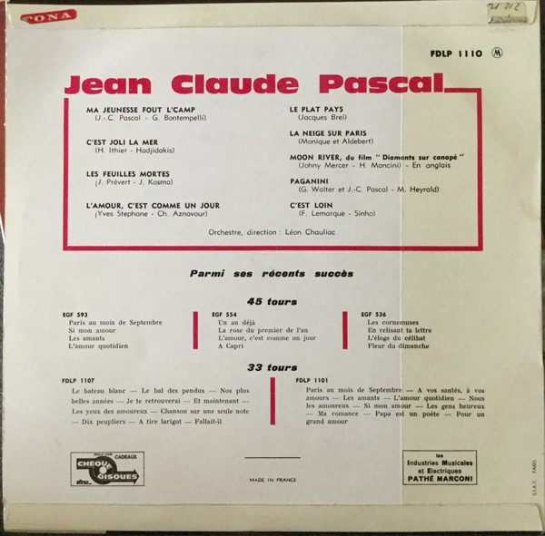 Jean-Claude Pascal - Jean-Claude Pascal | La Voix De Son Maître (FDLP 1110) - Dizonord