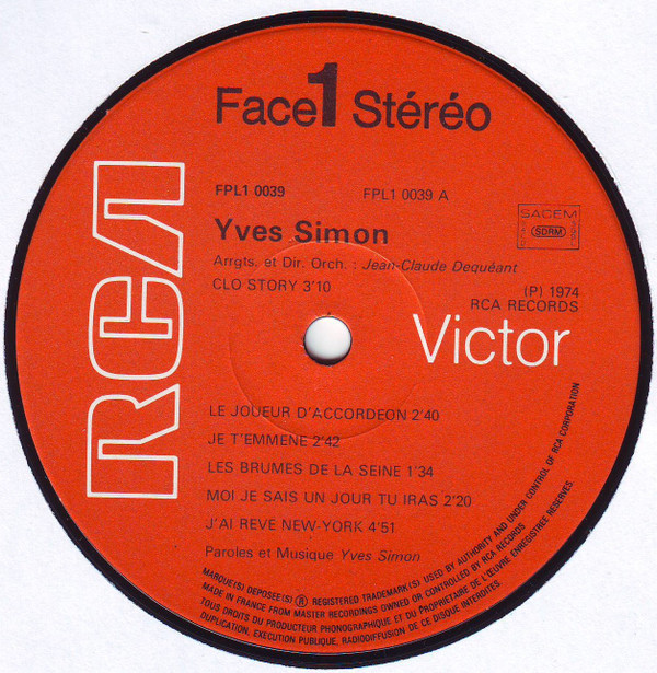 Yves Simon - Respirer, Chanter. | RCA Victor (FPL1 0039) - Dizonord